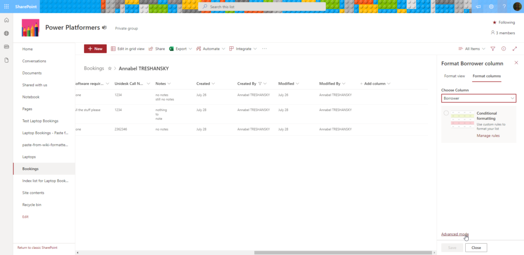 Using JSON formatting in SharePoint columns to display fields from a Person data column ...