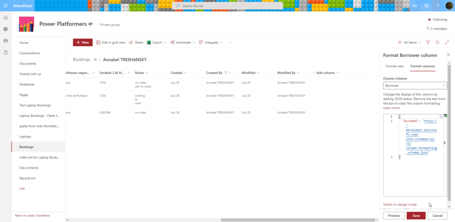 Using Json Formatting In Sharepoint Columns To Display Fields From A Person Data Column