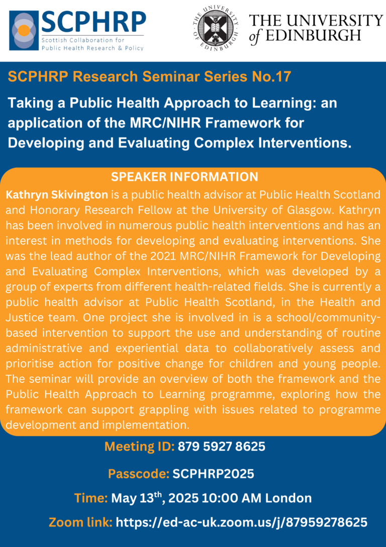 SCPHRP Research Seminar Series No.17 – Taking a Public Health Approach ...