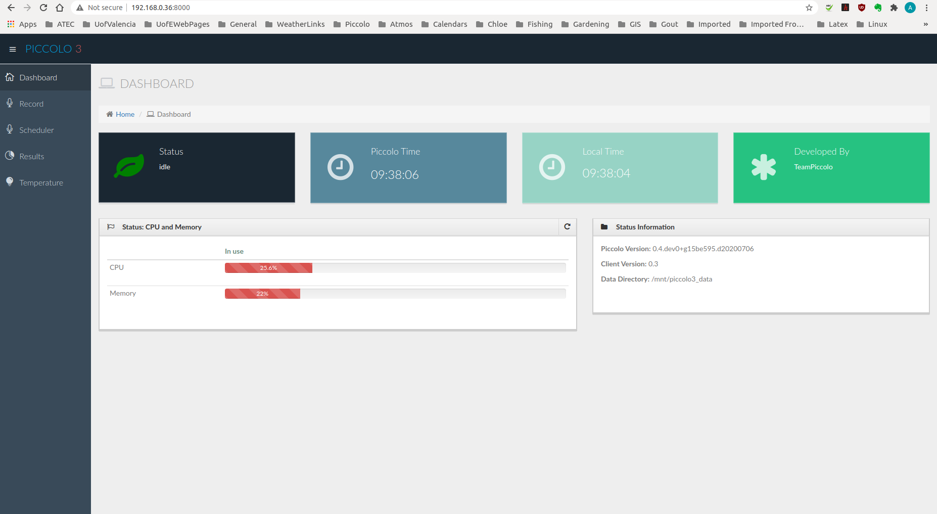 Piccolo3 System User Guide. Section 03. Browser control interface ...